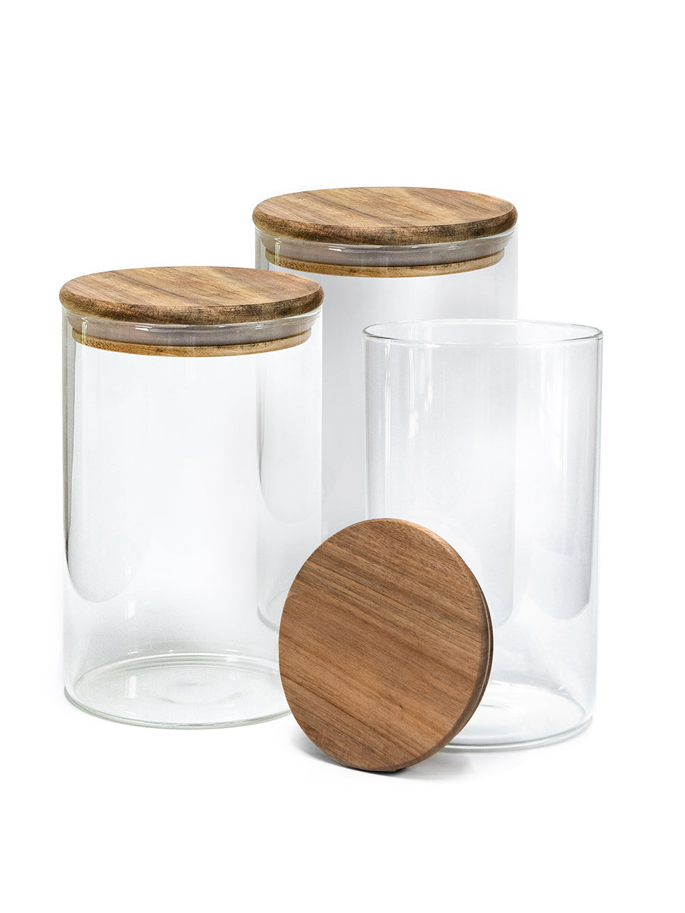 Set of 3 PREMIUM Acacia Lid Jars (50 oz) Gloss Containers with Lids, P ...